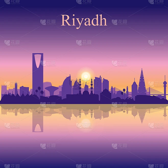 利雅得城市天际线剪影背景素材-花瓣网