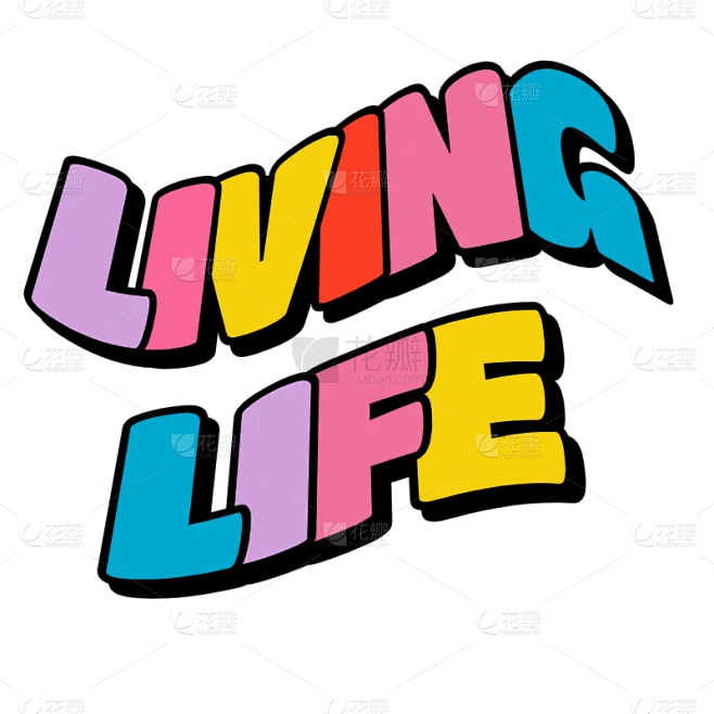 Retro Colorful Text Sticker素材-花瓣网