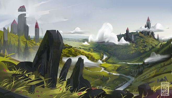 草原场景原画草地场景来自cgbook.cn (343)-花瓣网