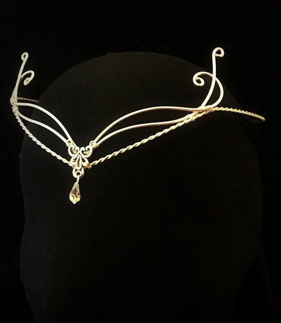 精灵头饰Celtic Handfasting Hobbit wedding elven tiara circlet pagan Swarovski LOTR-花瓣网