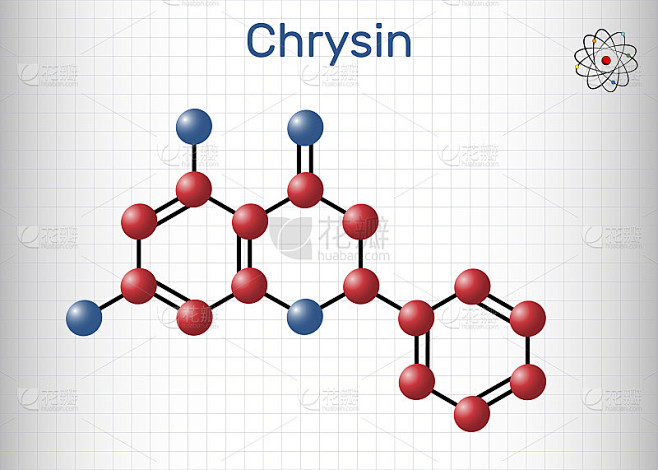 白杨素,Chrysine分子。它是黄酮，二羟基黄酮，存在于蜂蜜，蜂胶，西番莲花，西番莲中。笼子里的一
