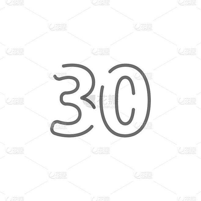 30 number line design font. Gray color on white ba