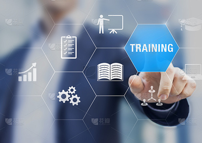 培训和技能发展的概念与图标的在线课程，会议，研讨会，网络研讨会，电子学习，教练。增长知识和能力。