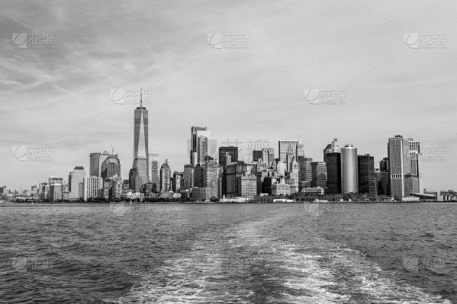 纽约,渡轮,金融区,水,公园,美国中大西洋地区,船尾波,水平画幅,云,无人