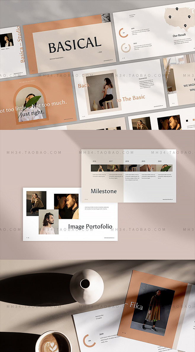 【PPT-875】Basical欧美流行复古时尚女装调性人像视觉PPT模板-淘宝网