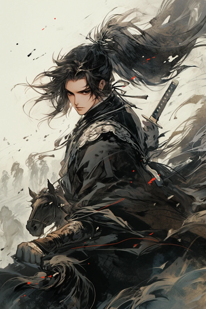 古风少年水墨武侠剑客插画-花瓣网