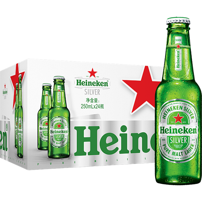 Heineken Silver/喜力星银 250ml*24瓶 啤酒瓶装 整箱 麦芽啤酒-tmall.com天猫