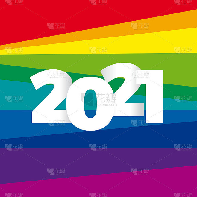 Creative text 2021 on rainbow background