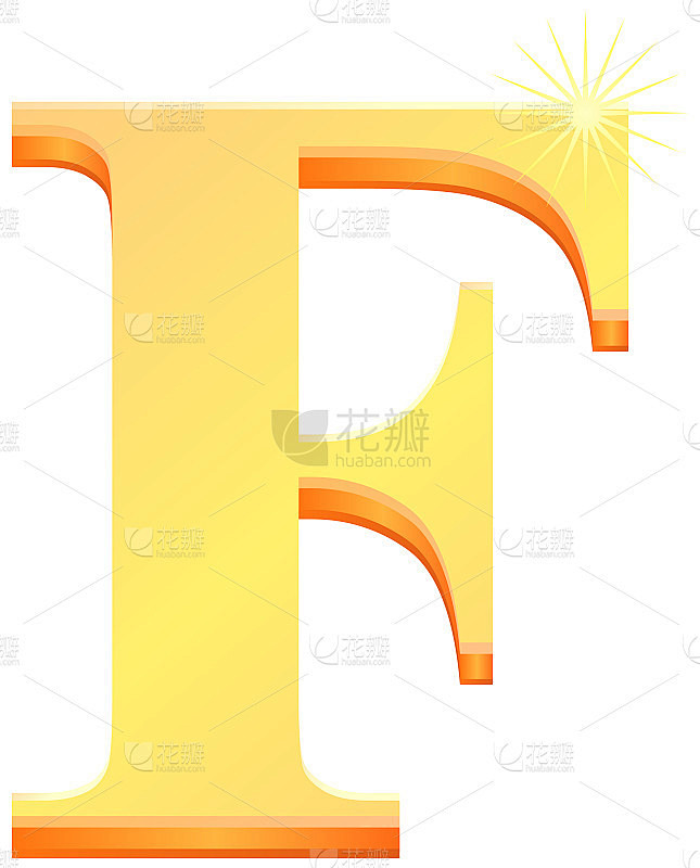 黄金3D字母F矢量图标