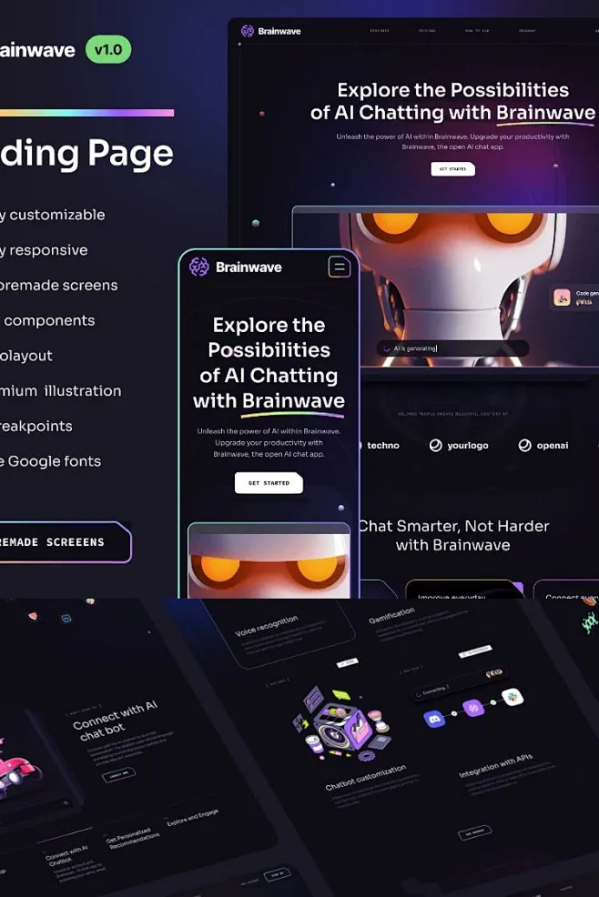 Brainwave - AI Landing Page Kit-花瓣网