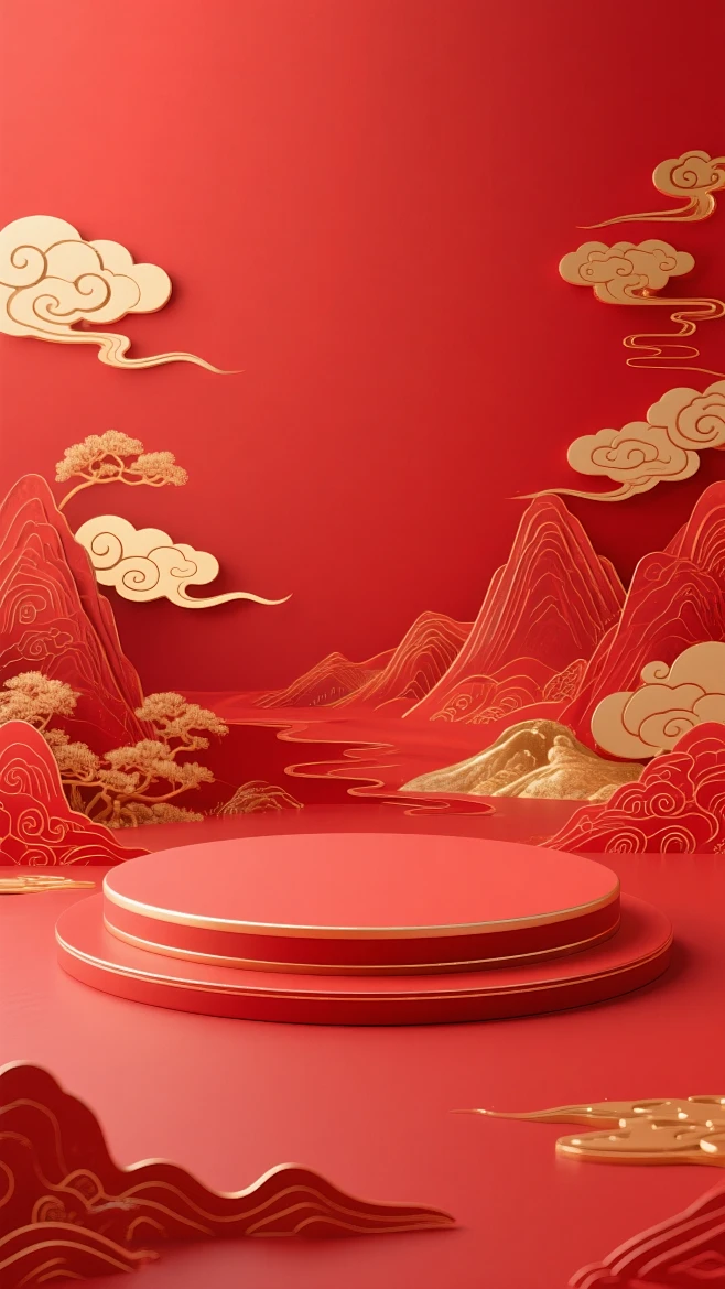 场景，展台，电商背景，红金，国风，中式美学，竖版，ZXS (2)-花瓣网