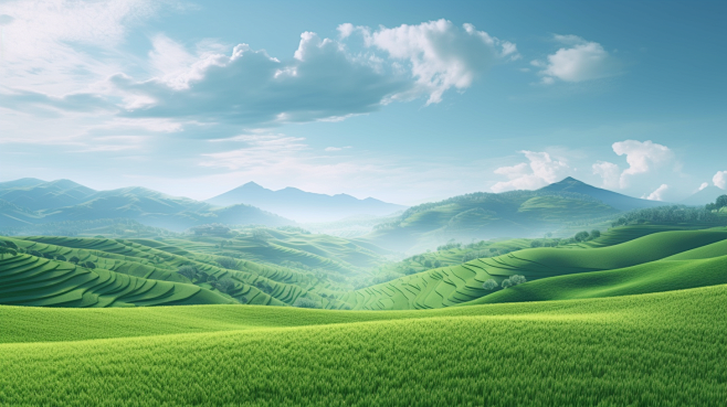Simple summer beautiful terraced field landscape background, simple, 8K,