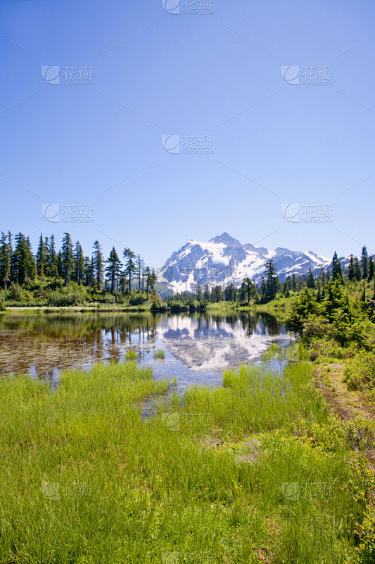 舒克森山,取景湖,看风景,自然,垂直画幅,水,天空,草地,美国,雪