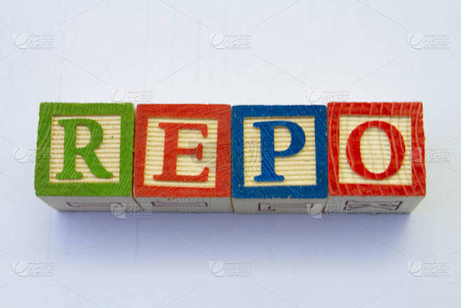 在具有复制空间的清晰背景上可视化显示的"repo"一词