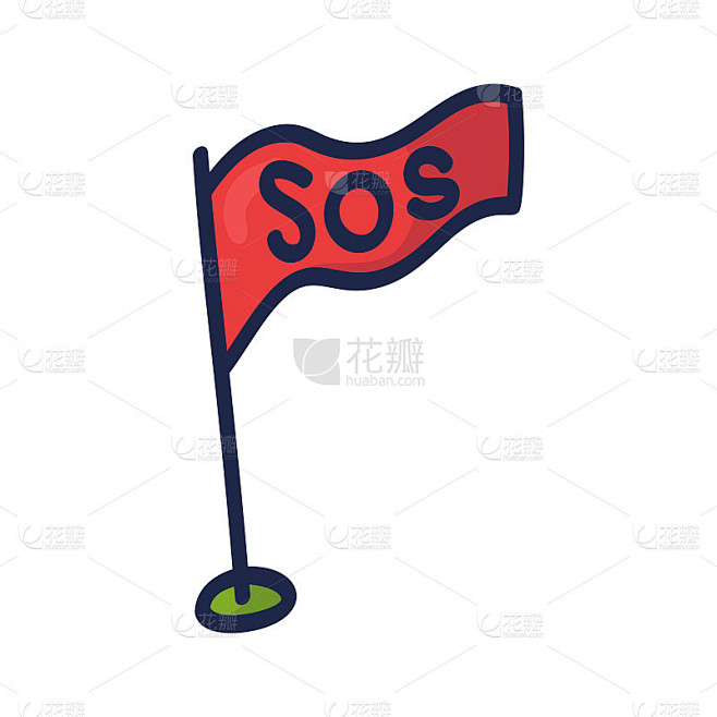 带有SOS字样的涂鸦旗。矢量插图的帮助和拯救。