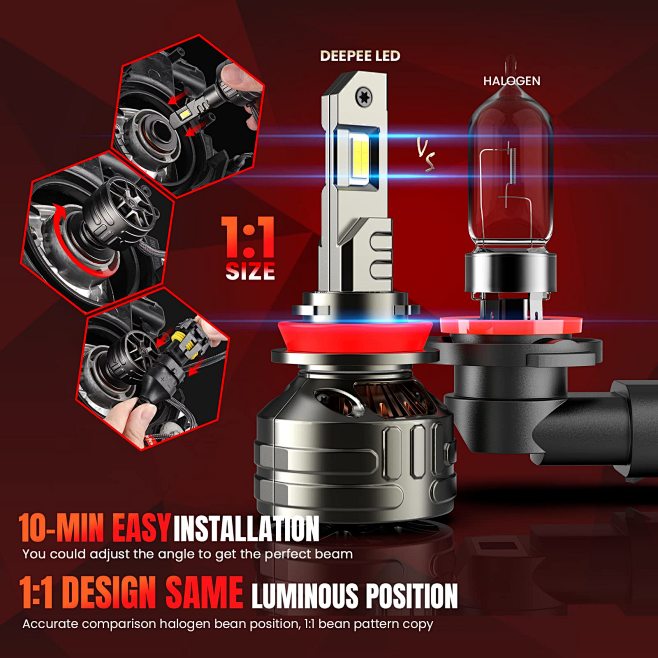 DEEPEE H11/H9/H8 LED Headlight Bulbs, 30000LM 800% Extremely Bright 6000K Cold White Conversion ...