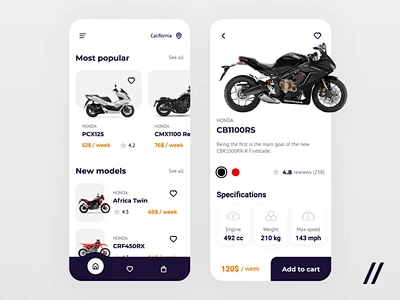 Motorcycle Rental App transport ux design vehicle rent biker bike rent rental app motorcycle ...