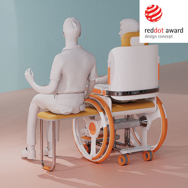 Accompanying Wheelchair | 红点设计概念大奖 | Accompanying Wheelchair上增加的可伸缩折叠座椅 ...