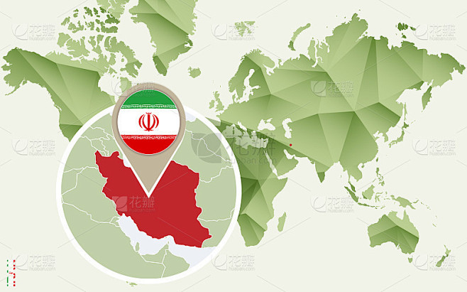 Infographic for Iran, detailed map of Iran with fl