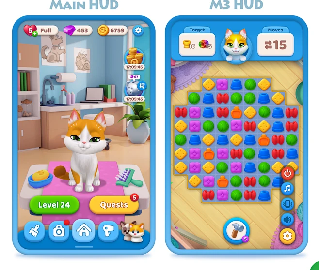 art Cat design game Games match 3 Mobile app mobile game UI/UX-花瓣网