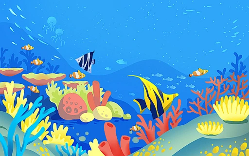 蓝色卡通水底海洋世界插画世界海洋日-花瓣网
