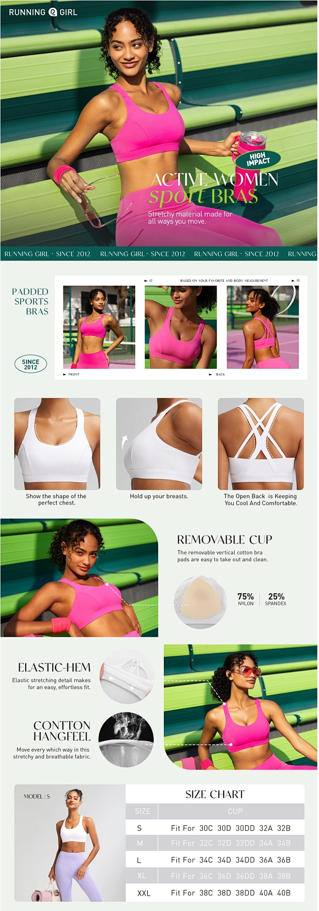 RUNNING GIRL Sports Bras for Women, Criss-Cross Back Padded Strappy ...