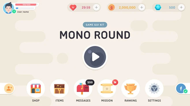 GUI Kit Set 1 - Asset Store : Four themes set GUI Kit Simple Round GUI ...