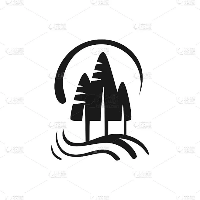 Three trees icon isolated vector. Pine tree silhou素材-花瓣网