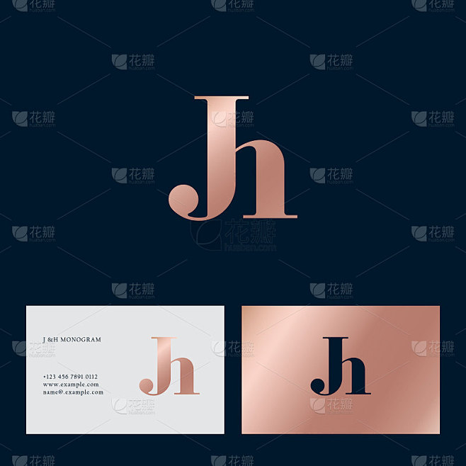 黄金JH字母组合。字母J和字母H的组合。