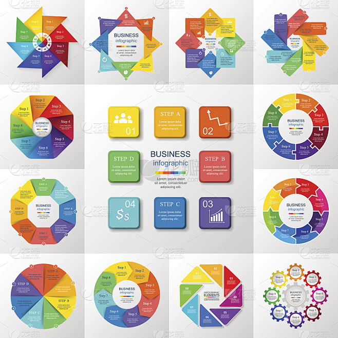 矢量圆信息图集。 饼状图