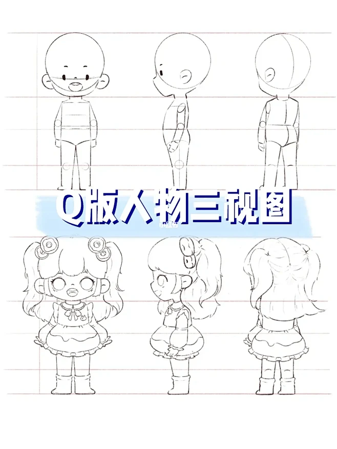 IP｜绘画分享｜Q版人物三视图-花瓣网