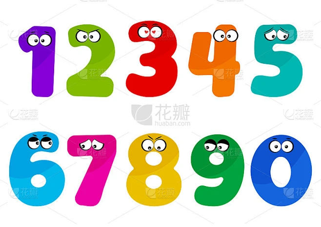 Colorful kids font numbers from 1 to 0 with cartoo素材-花瓣网