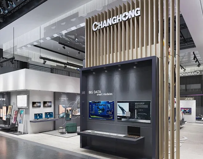 This may contain: an exhibit area with various displays and signs on ...