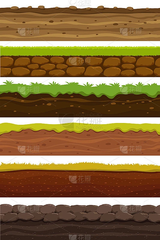 卡通无缝的理由。广泛的地面景观。用于ui游戏矢量收集的土地和土壤素材-花瓣网