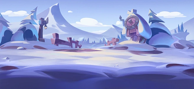 snow village_Side-scrolling game background concept work-花瓣网
