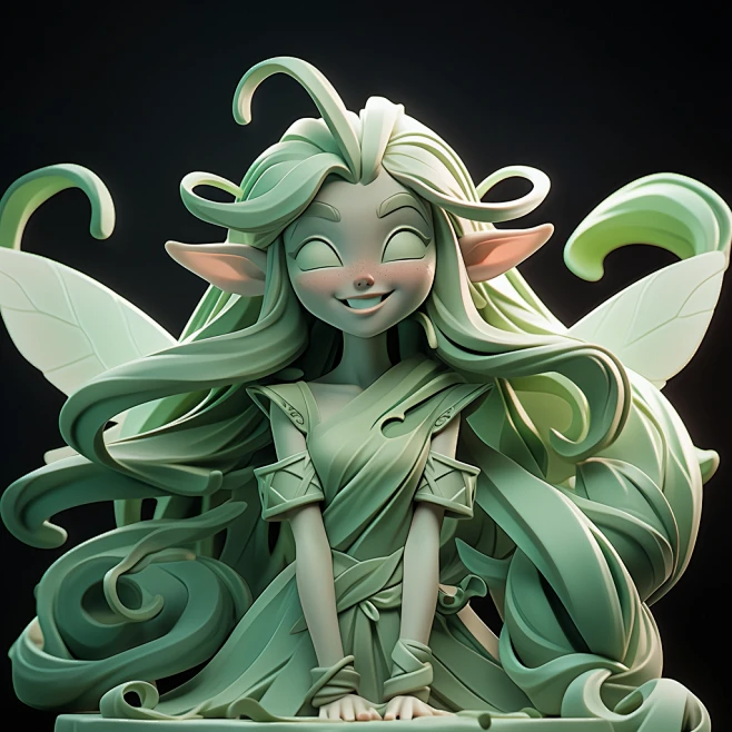 lsanchez_White_green_gradient_long_hair_flowing_a_little_elf_wi ...
