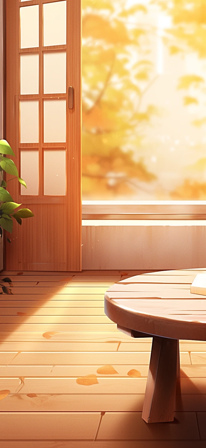 an open wooden floor in this room, in the style of tranquil ...