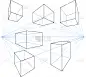 two point perspective line drawings set cubes素材-花瓣网