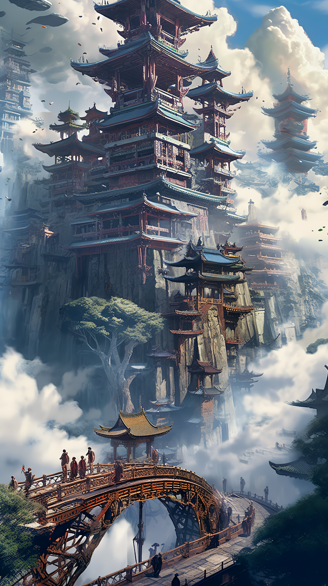 yymlwj1234_A_colossal_floating_Chinoiserie_city_hovers_above_th ...