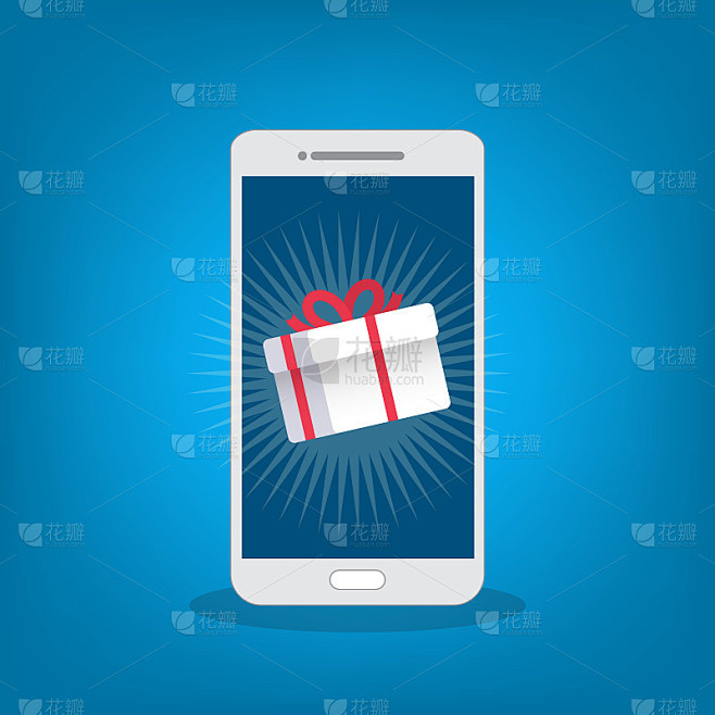 智能手机屏幕上的礼盒。赠品的概念。矢量图