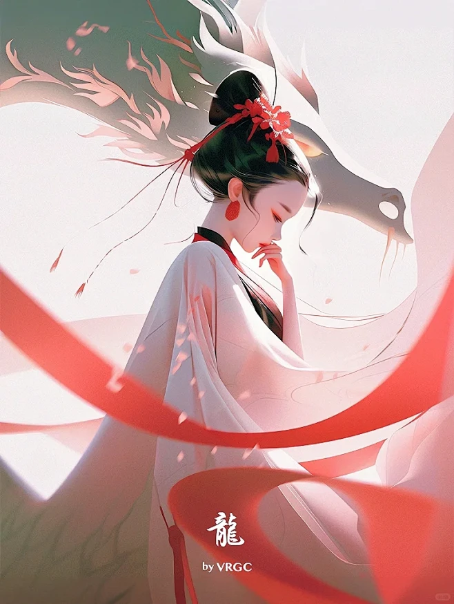 close up,In front of the Stick figure dragon stands a Chinese beautiful ...