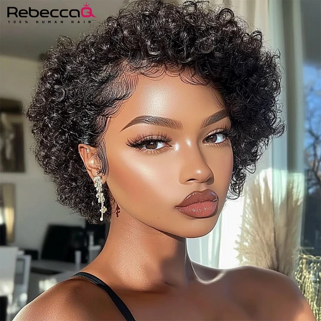 180D Pixie Cut Curly Lace Wigs Human Hair Short Curly Brazilian Human ...