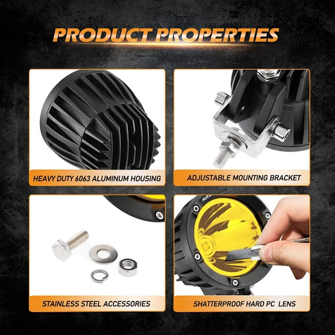 Auxbeam 4 Inch 72W Yellow LED Pod Lights Round Driving Work Light ...