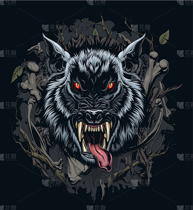 Werewolf head illustration with background