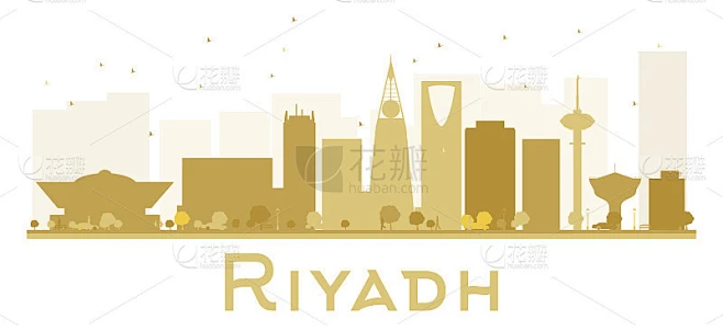 利雅得城市天际线的金色剪影。素材-花瓣网