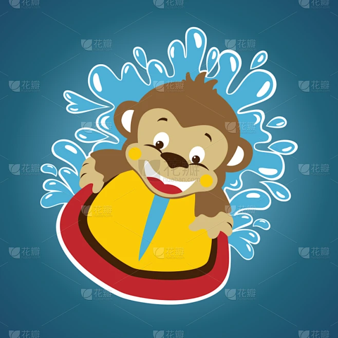 little monkey surfeing on water splash cartoon素材-花瓣网