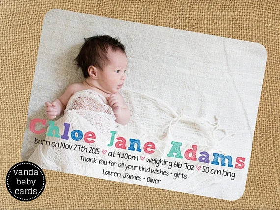 Baby Photo Card - New Baby Card - Baby Stats Card - Introducing Baby ...