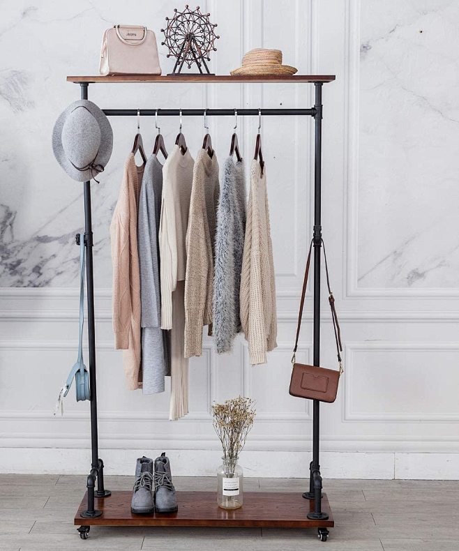 Amazon.com: BIXIRAO Industrial Pipe Clothing Rack on Wheels, Rolling ...