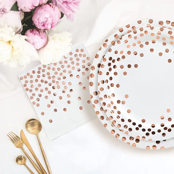 白色和玫瑰金派对用品,一次性派对纸盘,玫瑰金圆点纸盘,餐巾,金属金色气球,适合婚礼,生日,单身女郎,周年纪念,新娘送礼会 25 : 亚马逊中国 ...