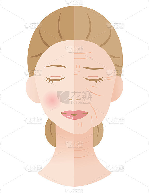 young and old wrinkled skin of woman face. Before